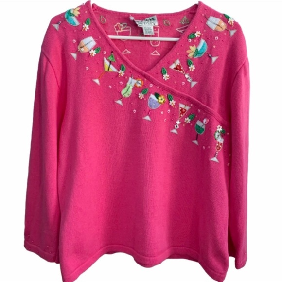 Vintage | Sweaters | Cocktail Party Vintage Embellished Hot Pink ...
